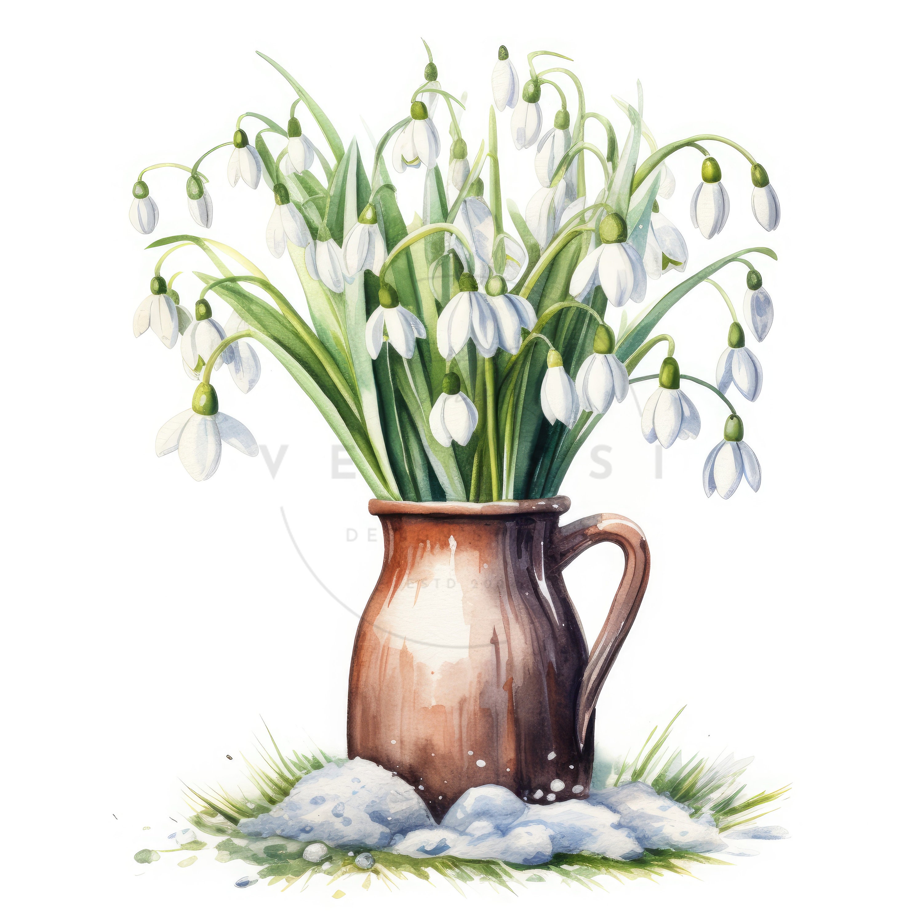 11 Snowdrops in Jar Clipart, Watercolor Snowdrops Clipart Bundle ...