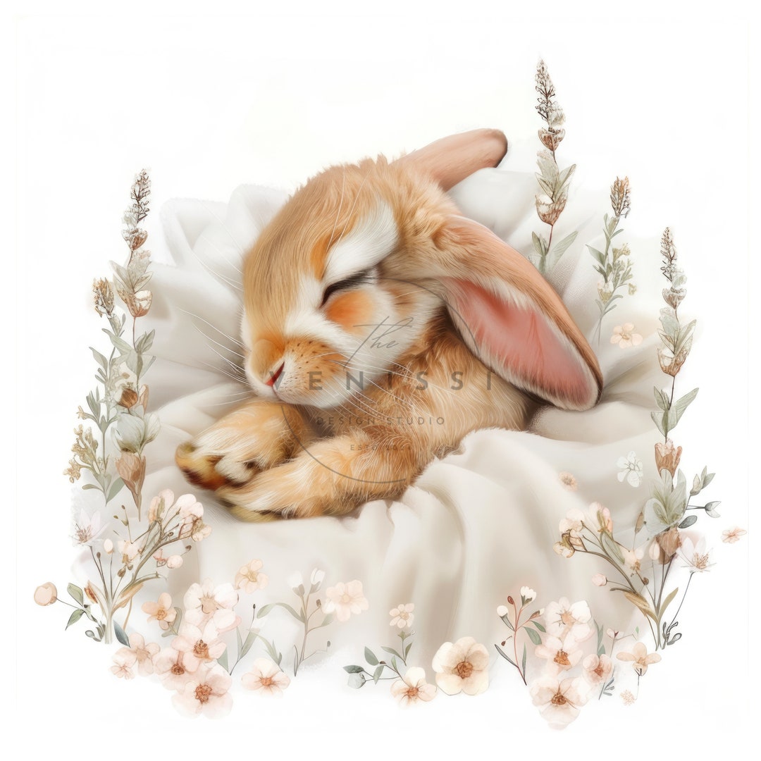 Easter Bunny Sleeping Rabbit Clipart High Quality 1 JPG Watercolor ...