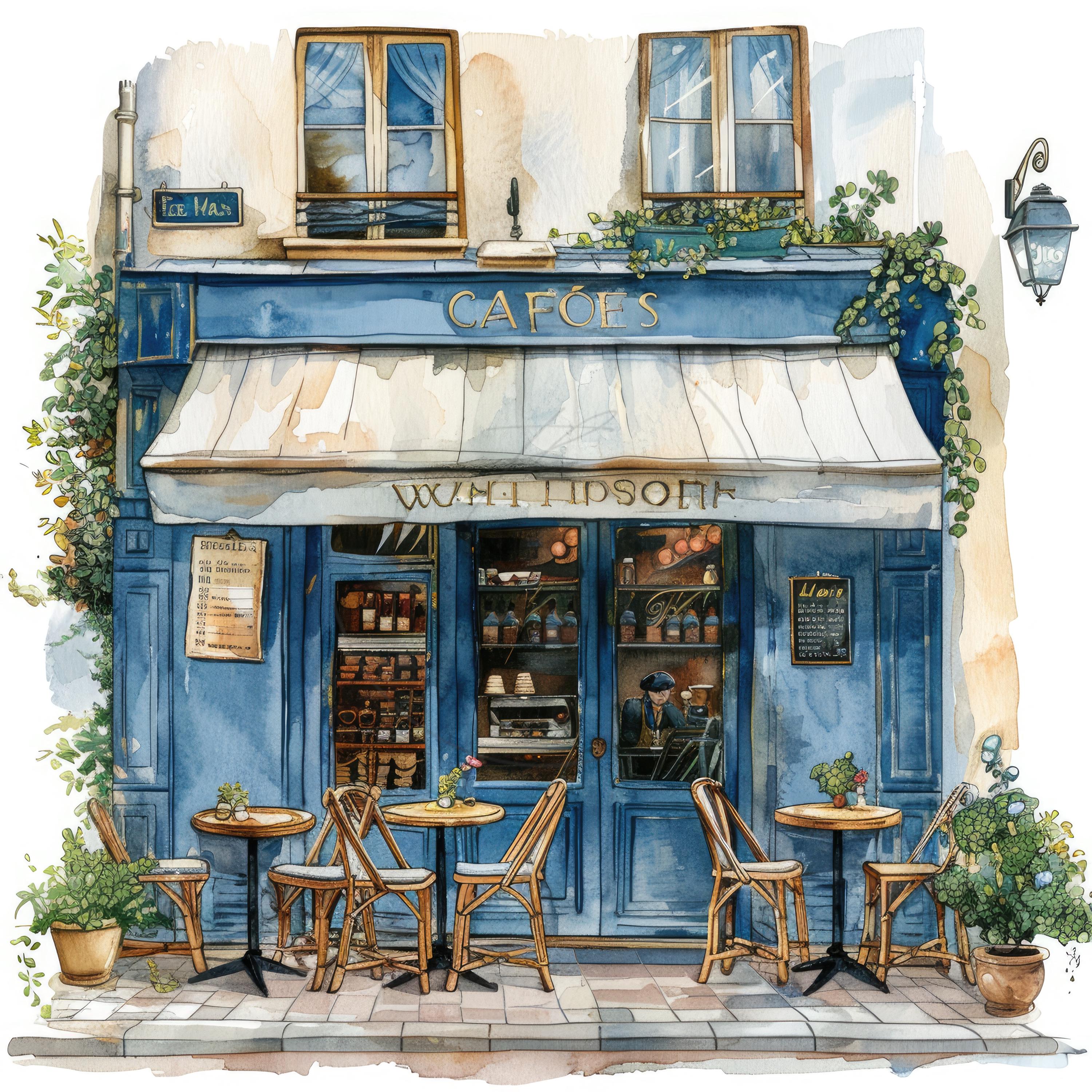 15 Cafe in Paris Clipart, Watercolor French Cityscape Clip Art ...
