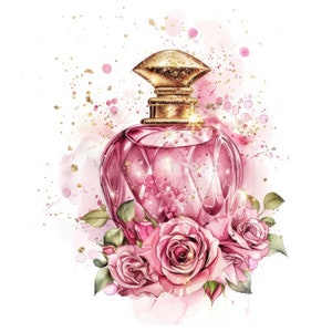 12 Watercolor Bottle of Perfume With Roses and Butterflies Clipart ...