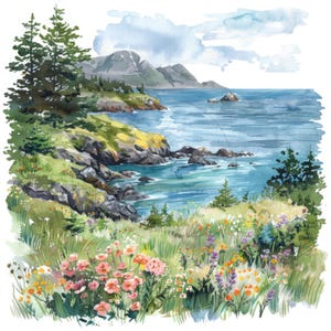 15 Alaskan Coastal Landscape Clipart, Watercolor Forest Clip Art ...