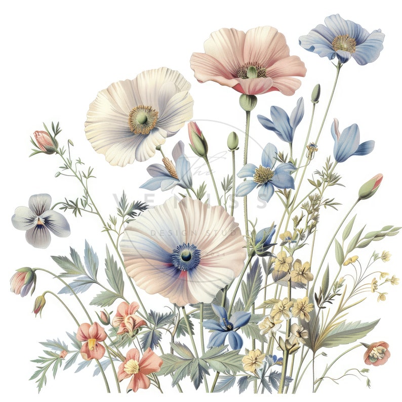 12 Vintage Wildflowers Clipart Bundle, Spring Flowers Clipart Set ...