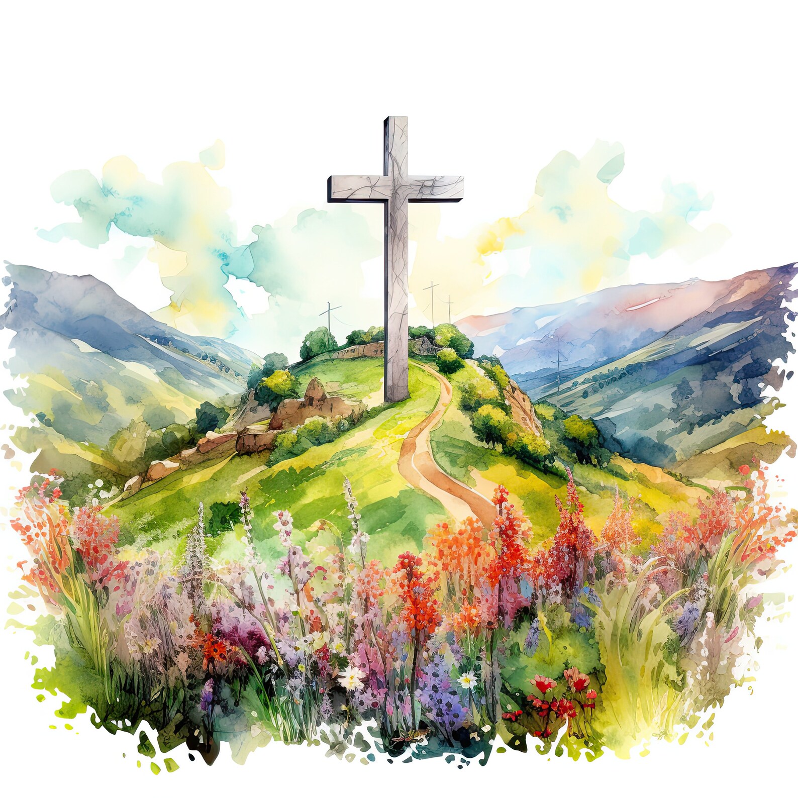 23 Easter Christian Crucifix Cross Landscape Clipart, Jpgs, Spring ...