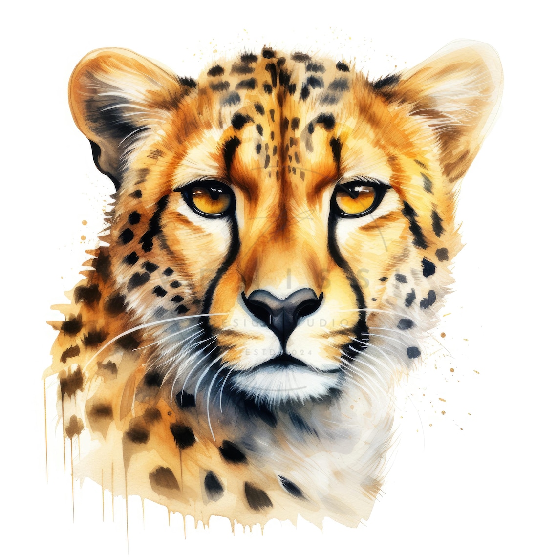 10 Cheetah Clipart, Watercolor Cheetah Print, Safari Animal Clipart ...