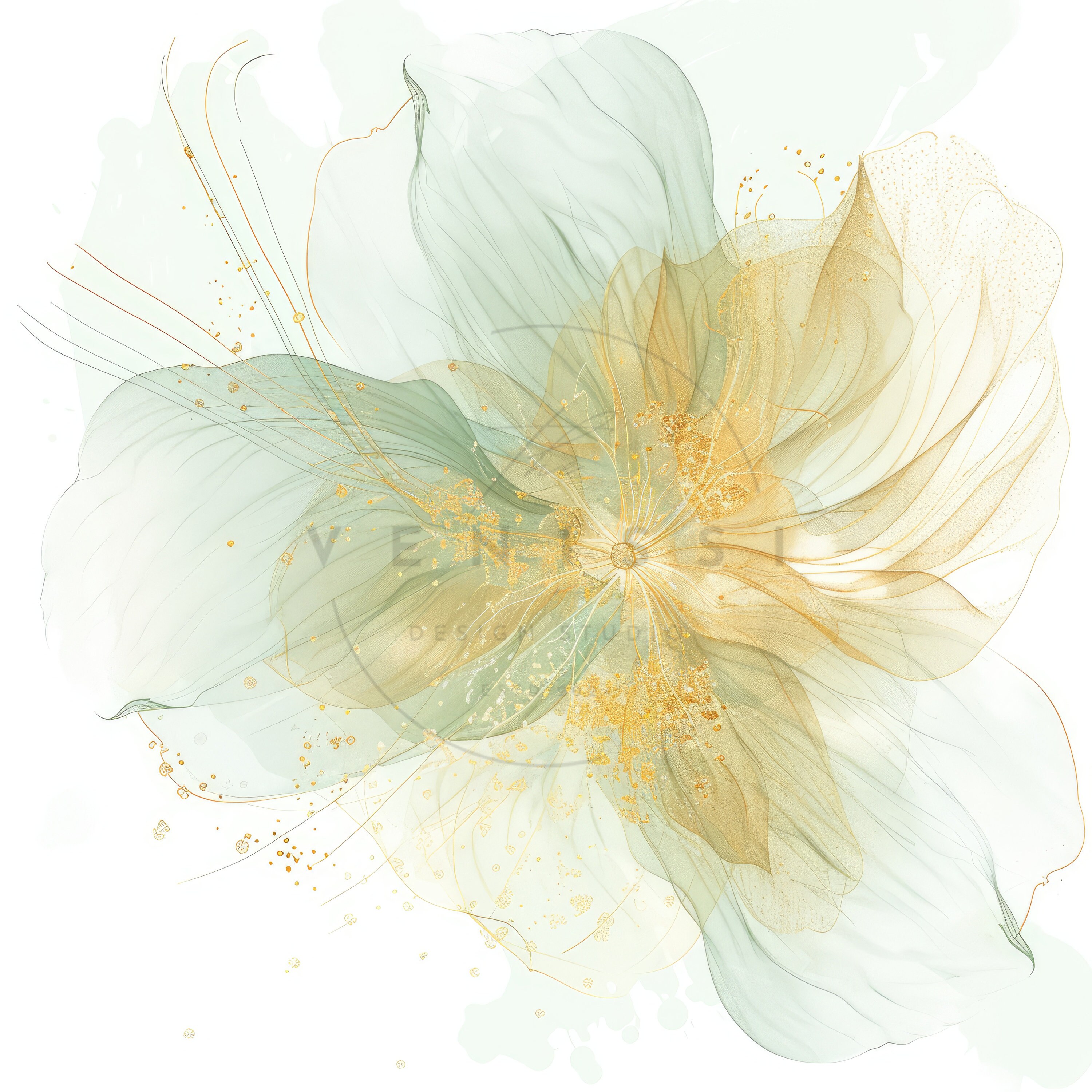 16 Abstract Flowers Clipart, Echo Gold Flowers Clipart, Printable ...