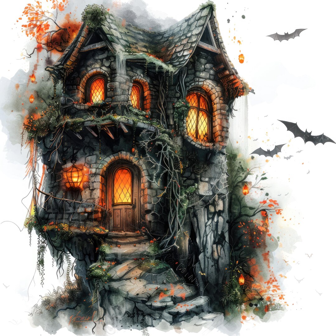 15 Enchanted House Clipart Set, Watercolor Witch Magic House, Printable ...