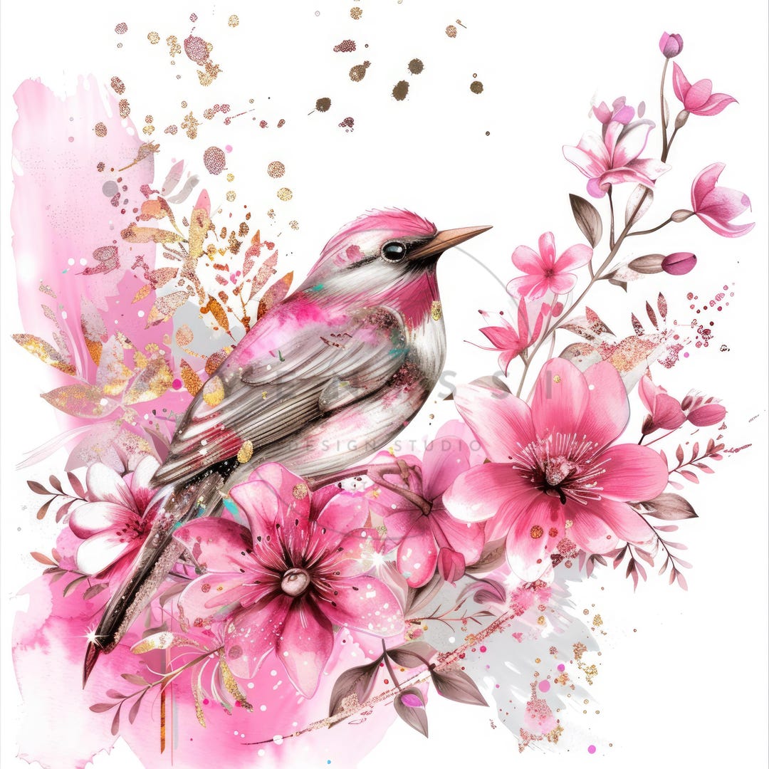 11 Bird in Flowers Clipart, Watercolor Floral Bird Clipart, Printable ...
