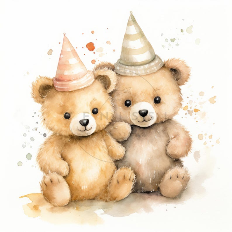 17 Teddy Bears Clipart, Watercolor Teaddy Bears Wearing Hat Clipart ...