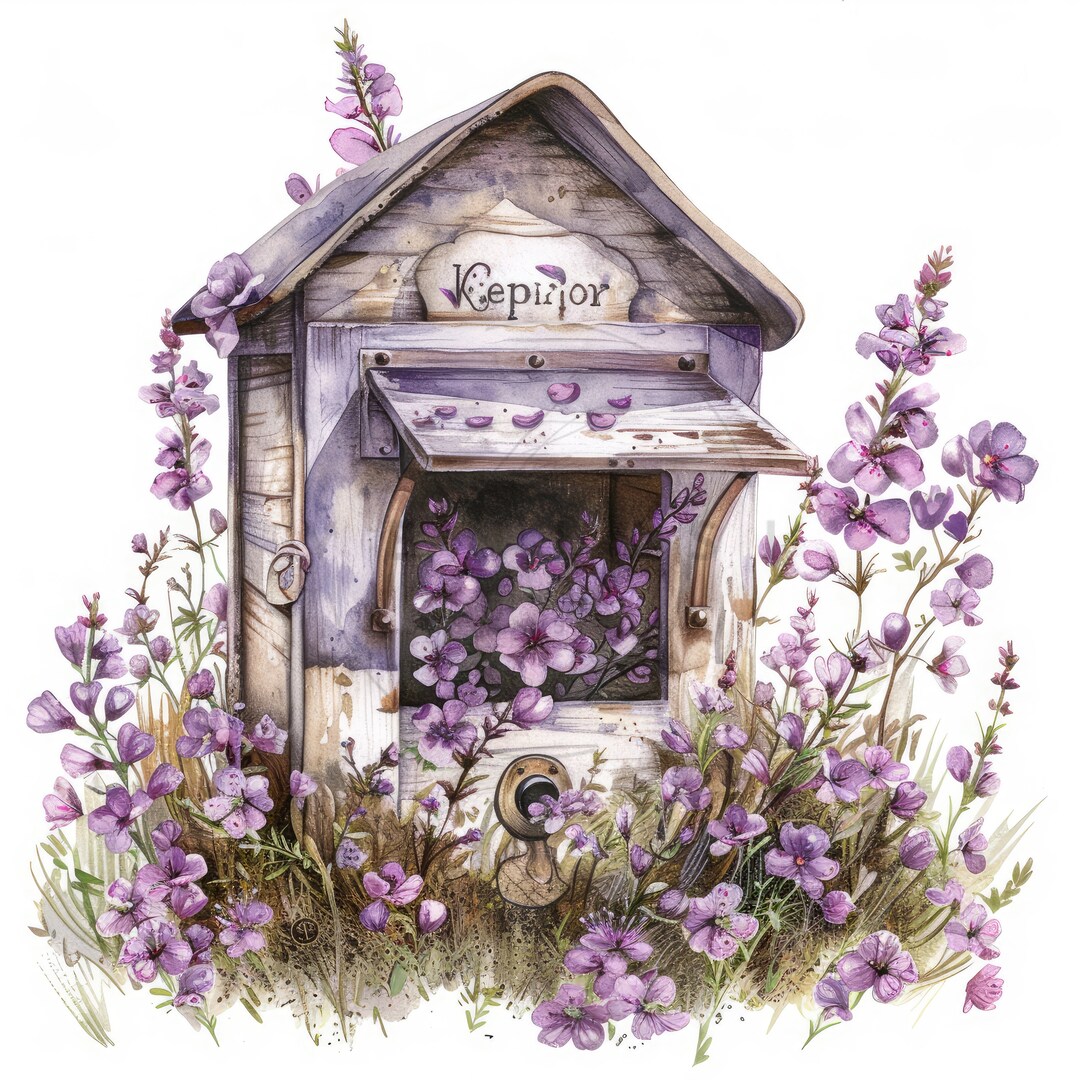 12 Vintage Mailbox Clipart Pack, Watercolor Mailbox in Flowers Clip Art ...