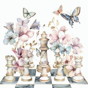 16 Floral Chessboard Clipart, Watercolor Chess Print, Printable High ...