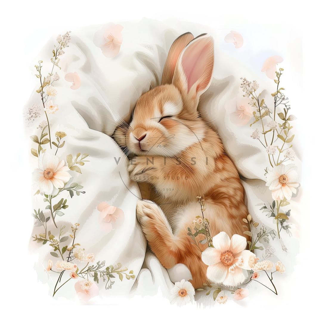 Easter Bunny Sleeping Rabbit Clipart High Quality 1 JPG Watercolor ...