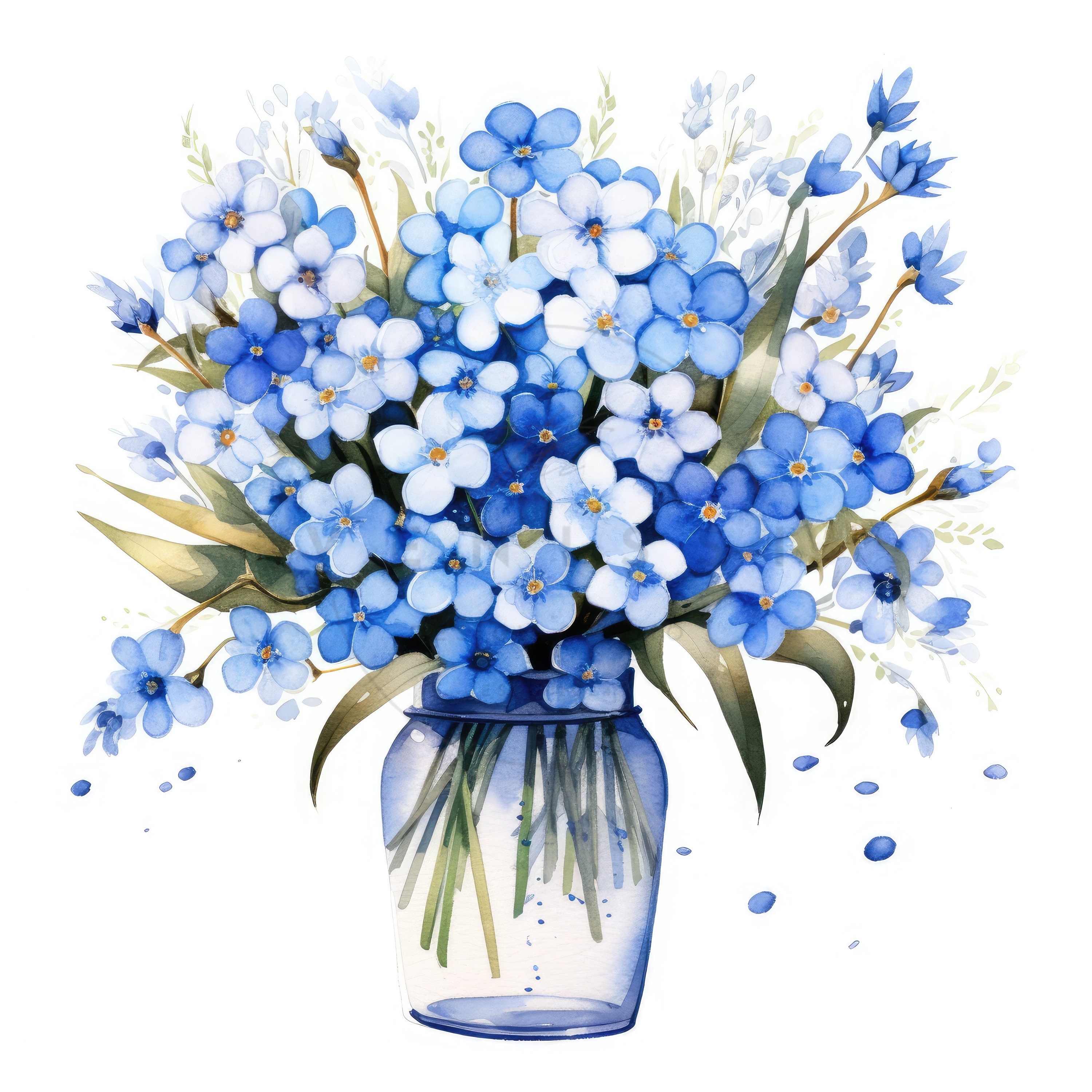 12 Forget Me Not Flowers in Vase Clipart Bundle, Watercolor Forget Me ...