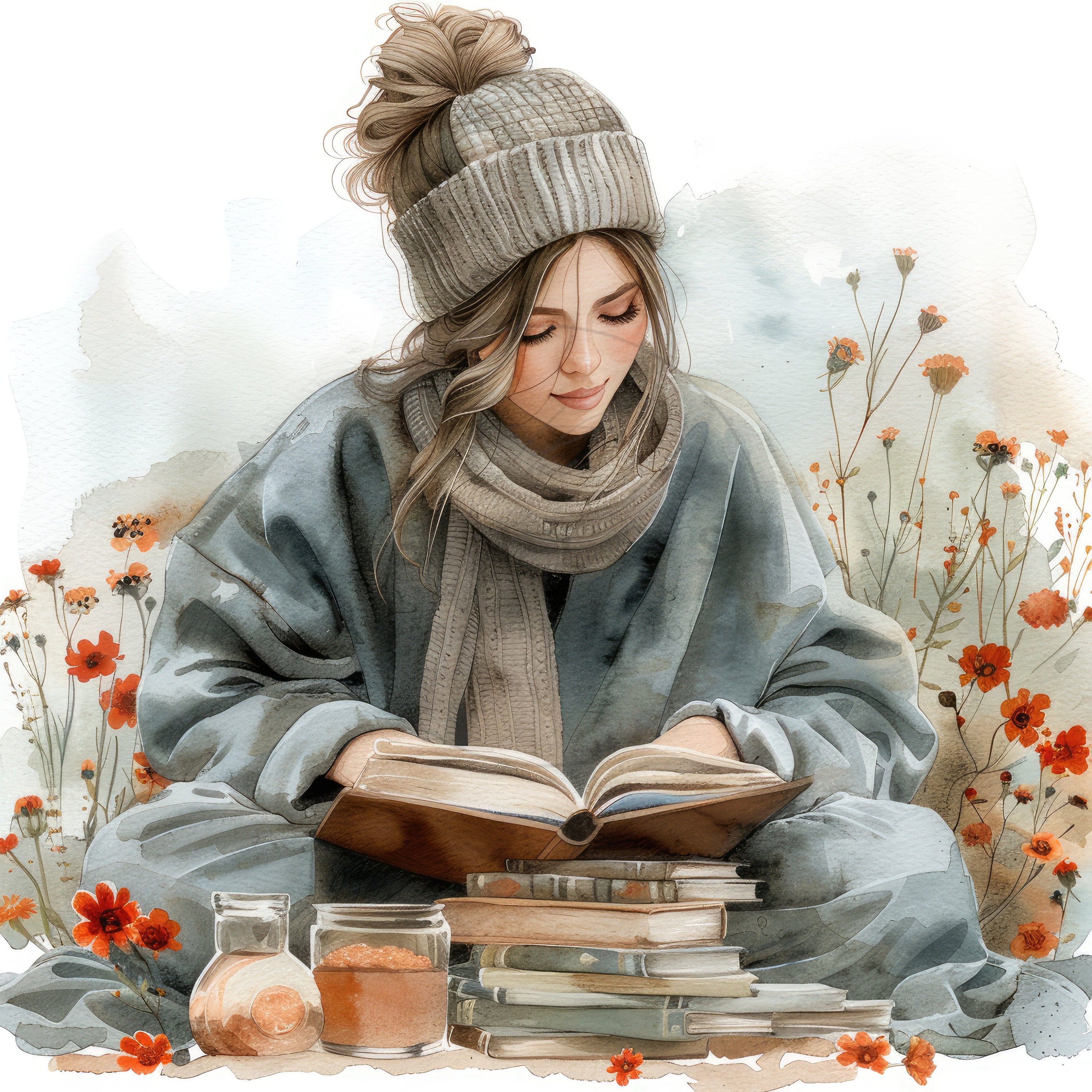 18 Girl Reading Book Clipart, Watercolor Student With Book Clipart ...