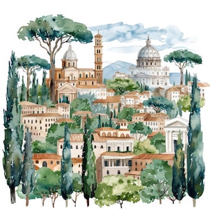 15 Watercolor Rome in Italy Clipart, Watercolor Colosseum Clip Art ...