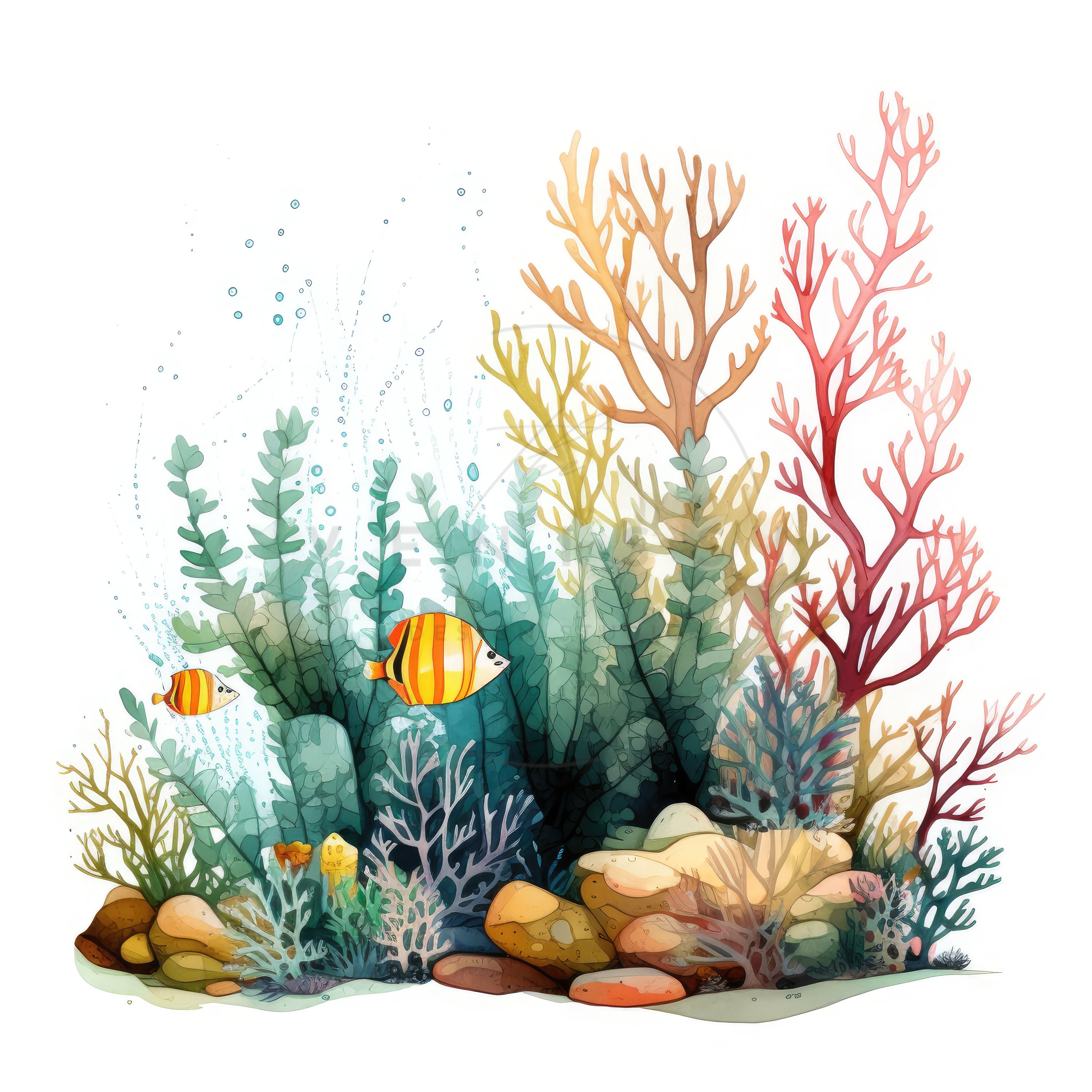 14 Underwater Coral Reef Plants Clipart, Watercolor Coral Reef Clip Art ...