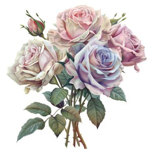 12 Pastel Roses Bouquet Clipart, Watercolor Spring Flowers Clipart ...