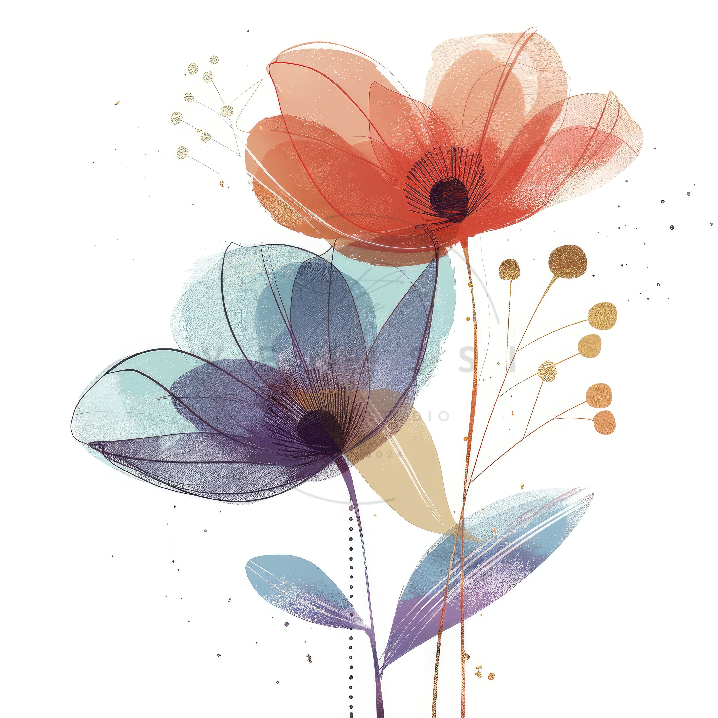 13 Abstract Flowers Clipart Bundle, Various Flowers Prints Clipart ...