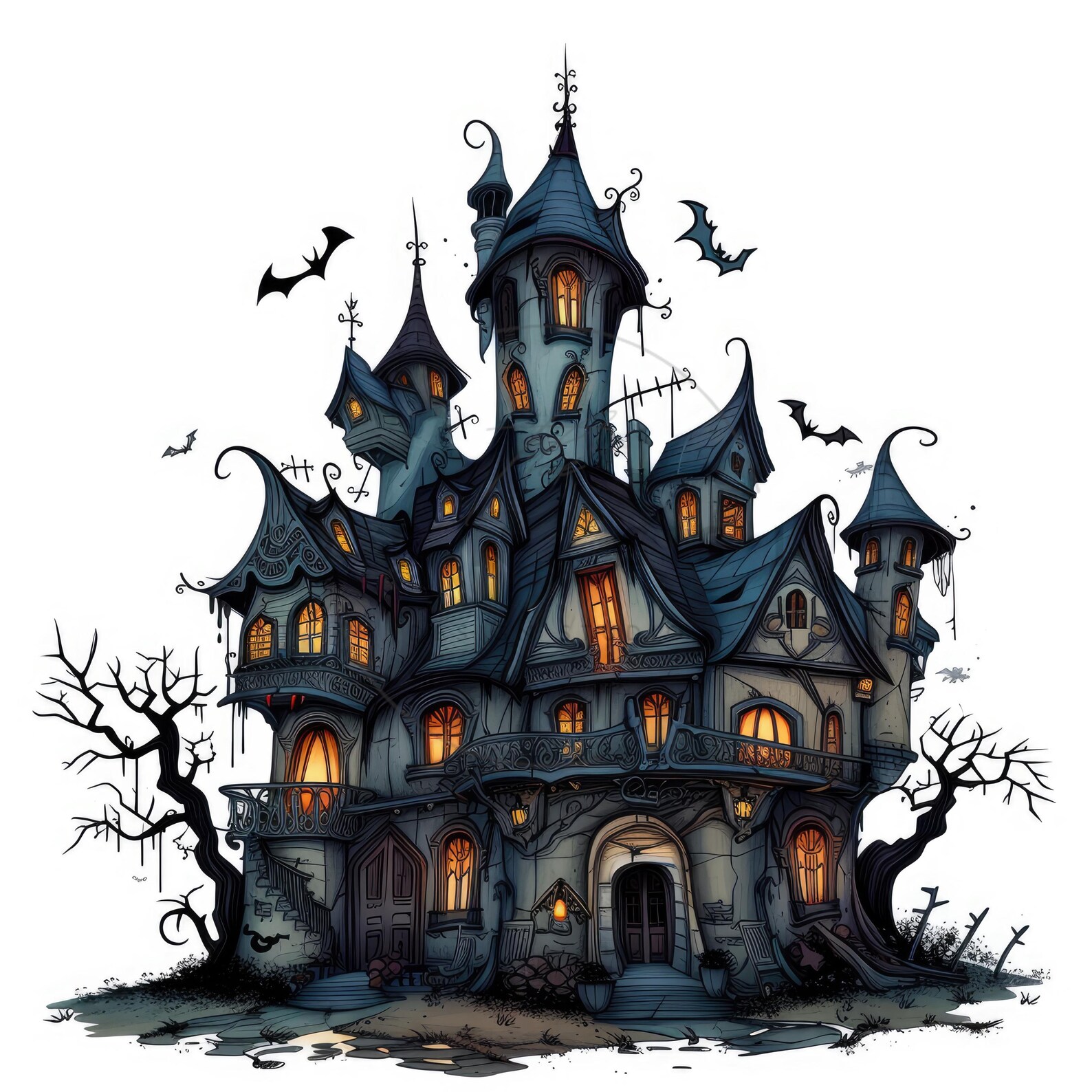 8 Spooky Manor Clipart, Halloween Manor Clipart, Printable High Quality ...