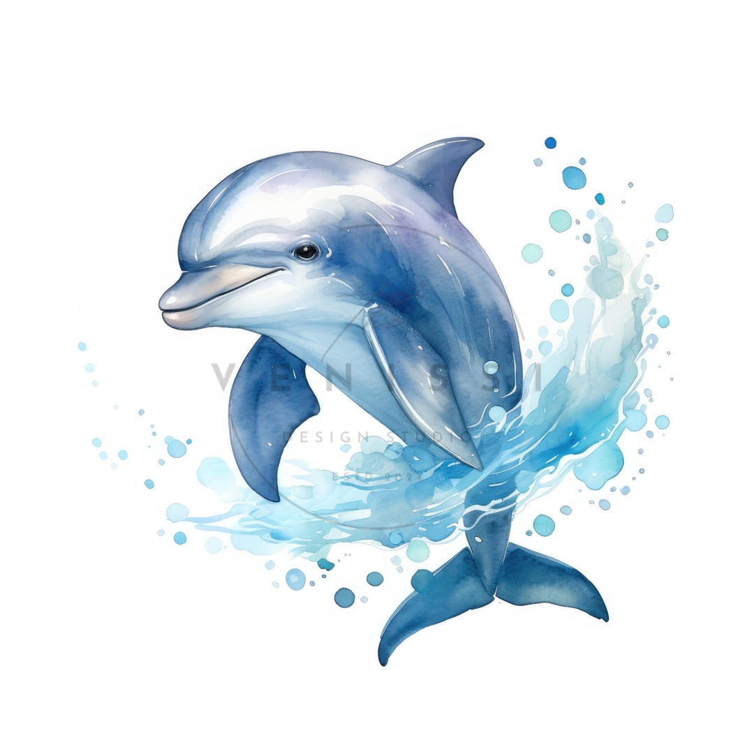 16 Dolphin Clipart, Watercolor Baby Dolphin Clipart, Printable High ...
