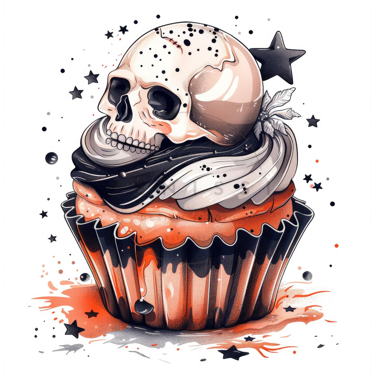 20 Halloween Cupcake Watercolor Clipart, Skull Cupcake Clipart Jpgs ...
