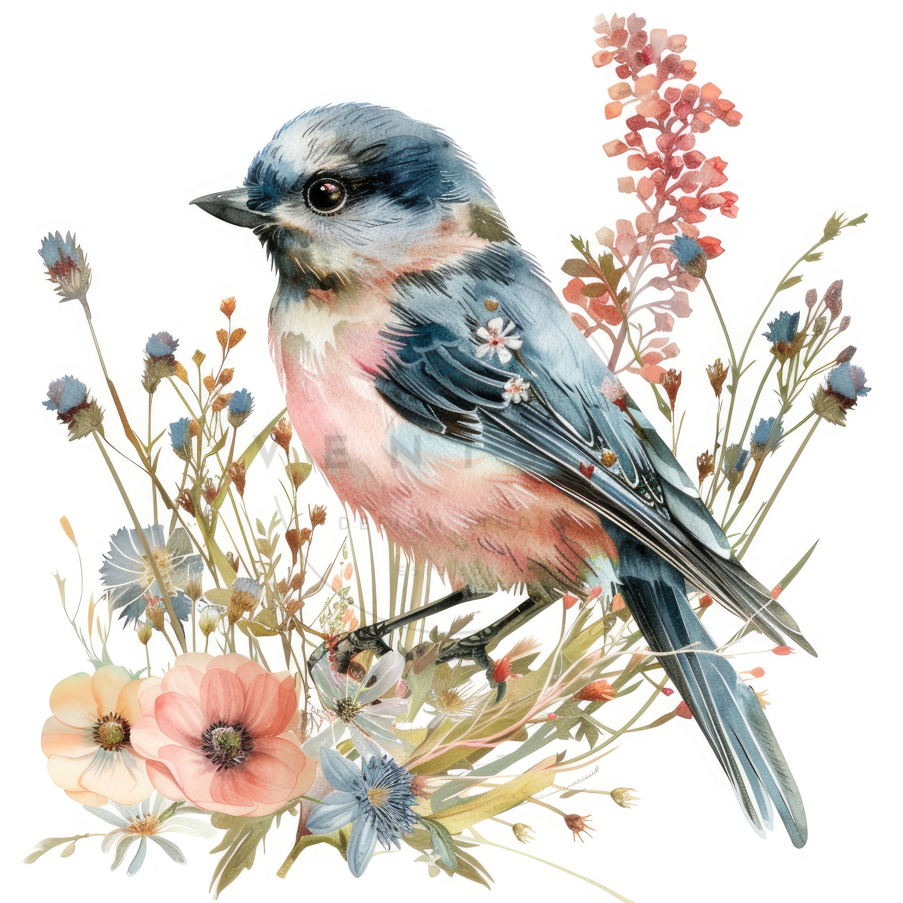 11 Vintage Bird in Flowers Clipart, Watercolor Floral Bird Clipart ...