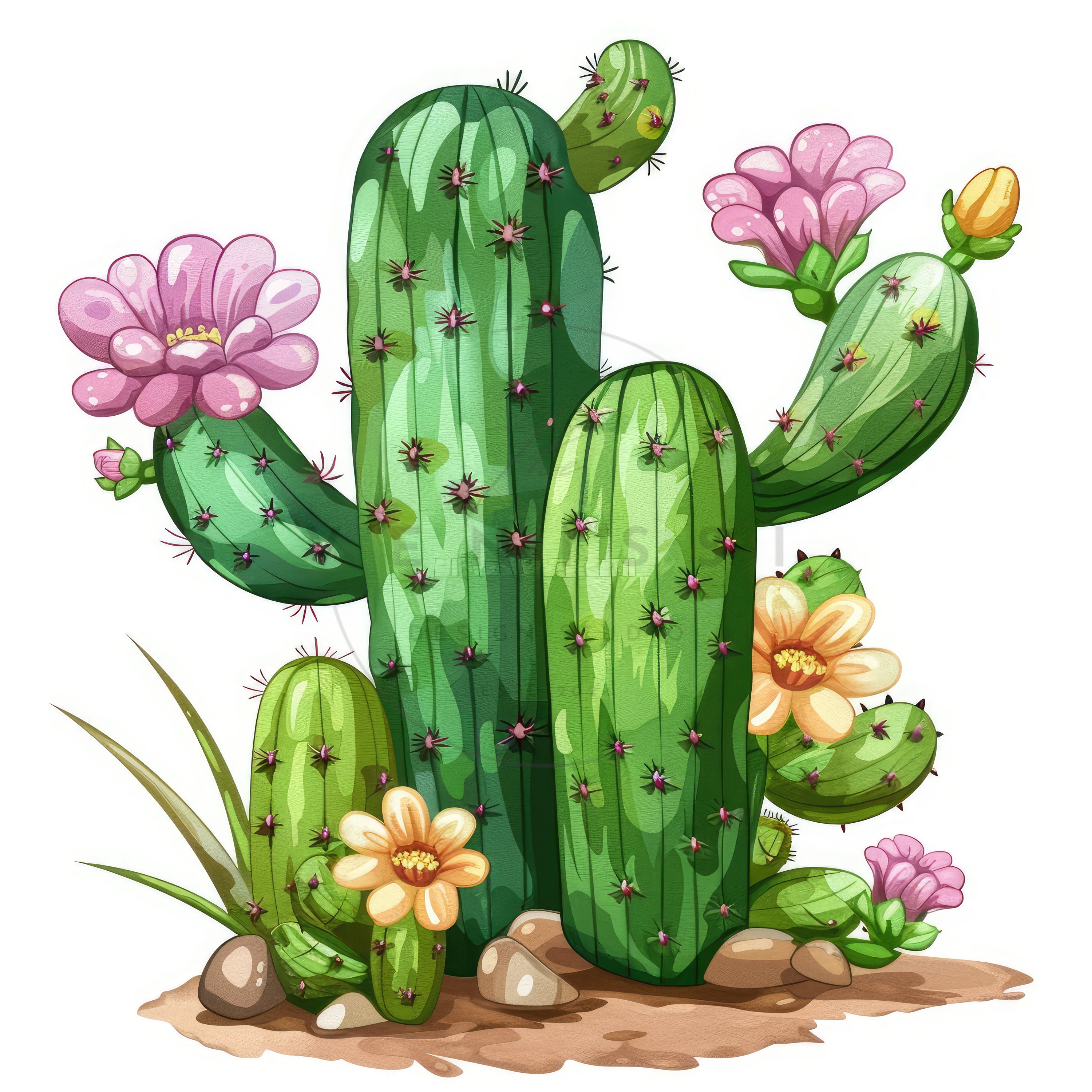 16 Blooming Cactus Watercolor Clipart Set, Desert Plant Clipart ...