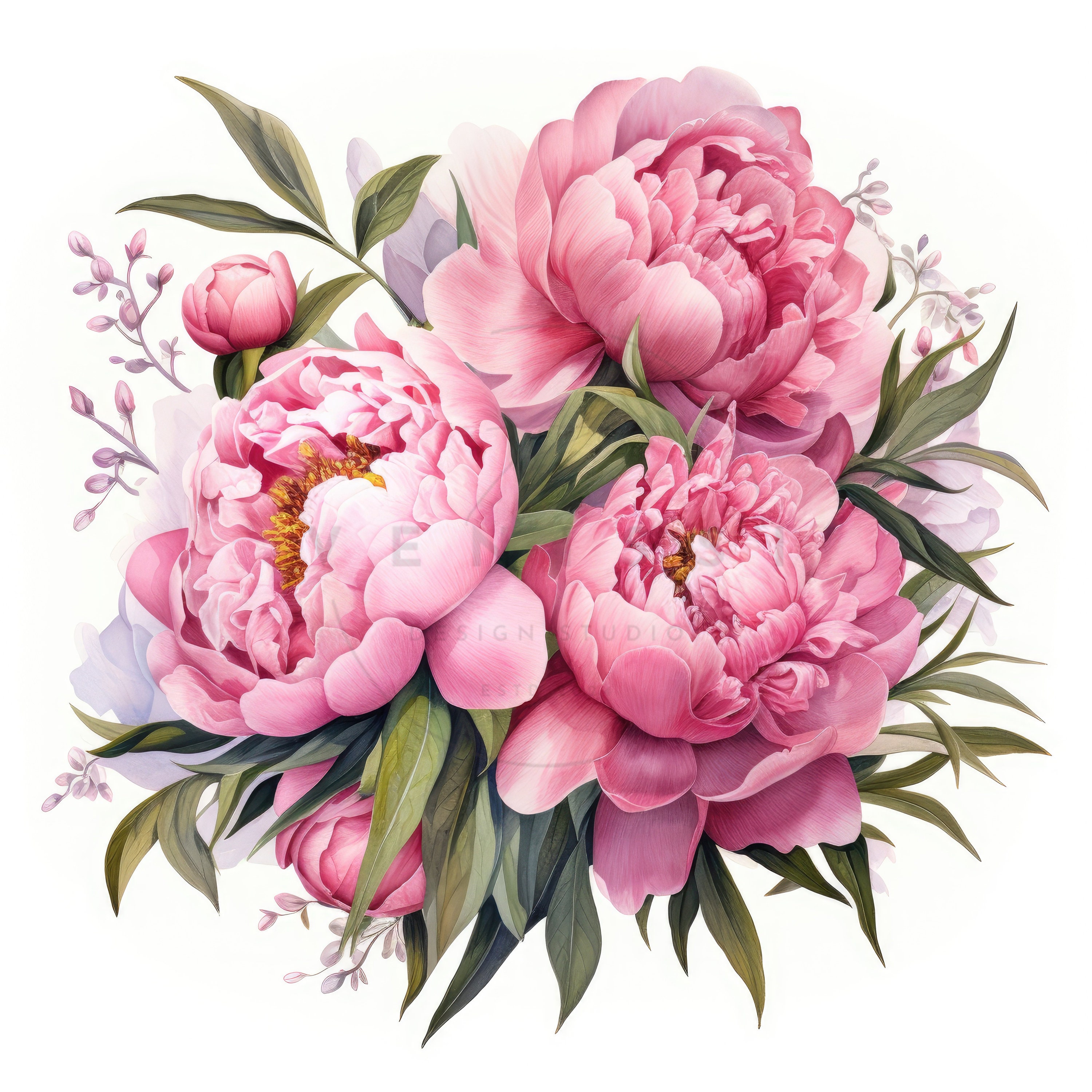 11 Watercolor Peonies Flowers Bouquet Clipart Bundle, Pink Peonies ...