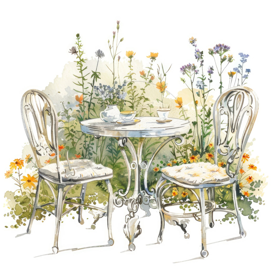 13 Tea Spot Clipart Pack, Watercolor Tea in Garden Clip Art, Printable ...