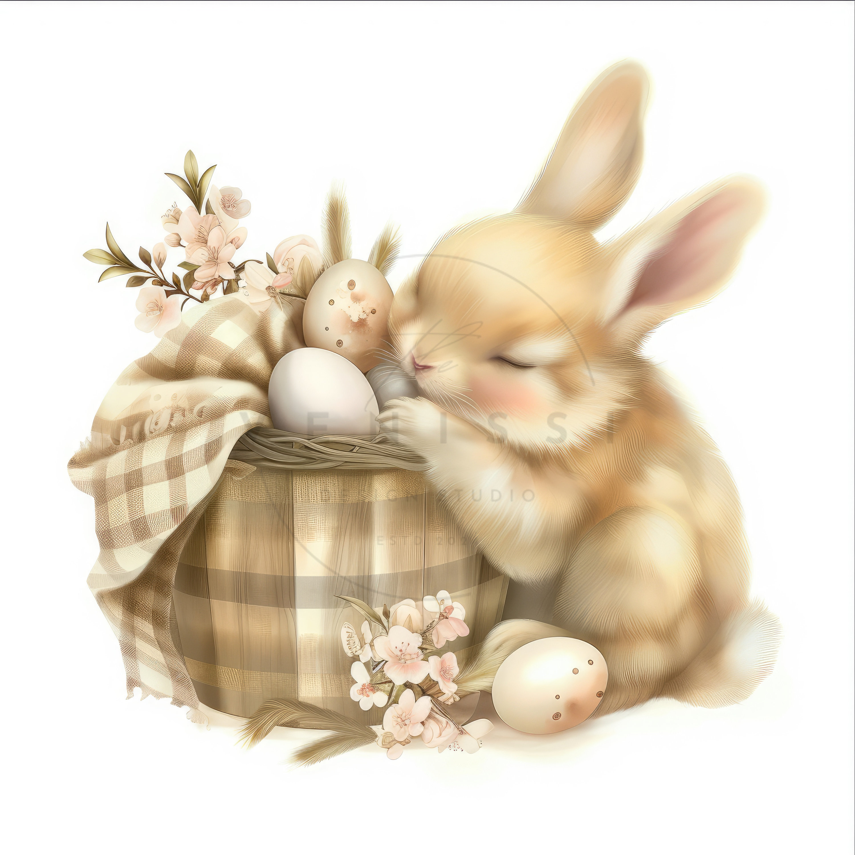 12 Easter Bunny With Basket Clipart Set, Easter Rabbit Cliparts Bundle ...