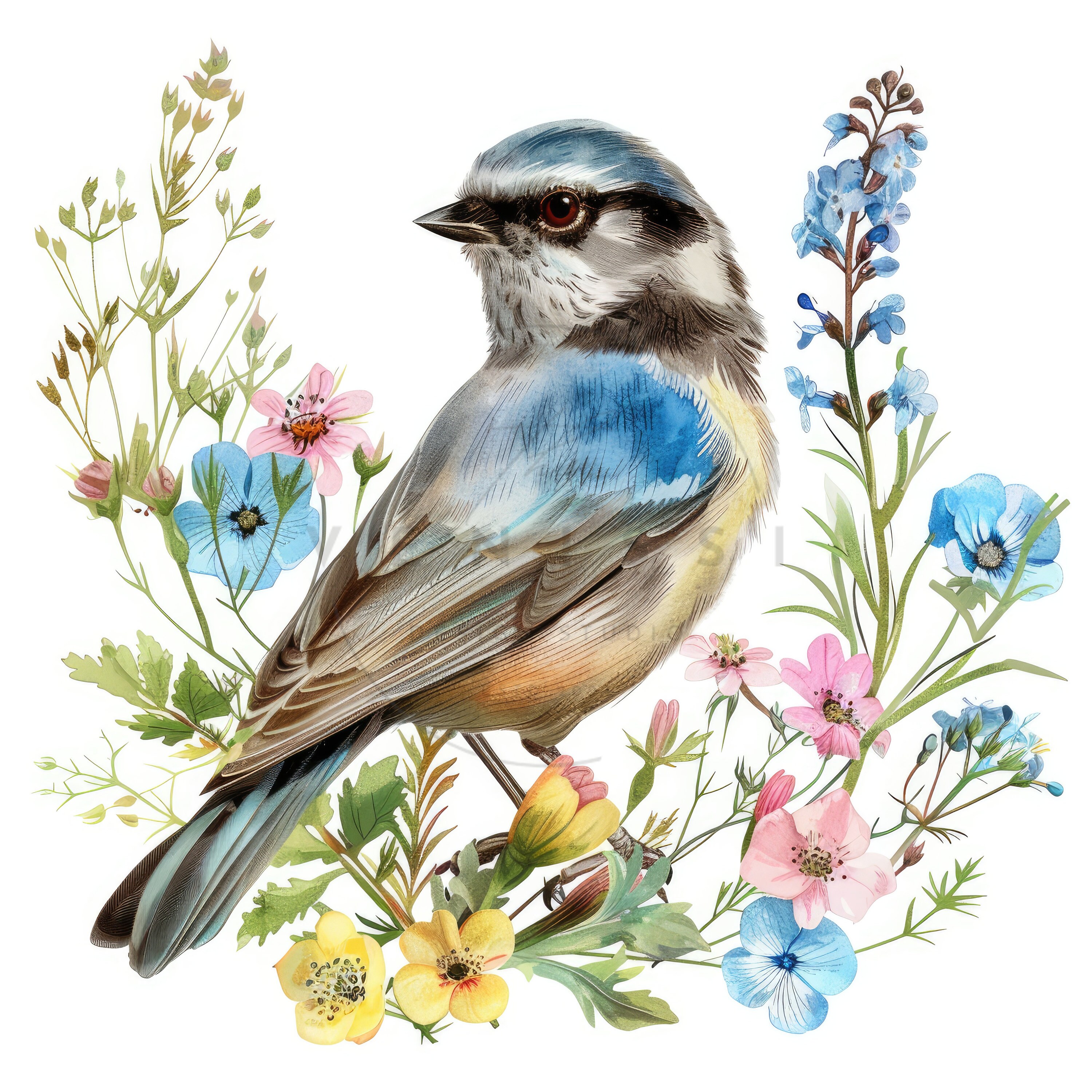 11 Vintage Bird in Flowers Clipart, Watercolor Floral Bird Clipart ...