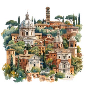 15 Watercolor Rome in Italy Clipart, Watercolor Colosseum Clip Art ...