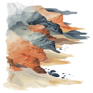 12 Watercolor Rocky Coastline Landscape Clipart, Sea View Print ...