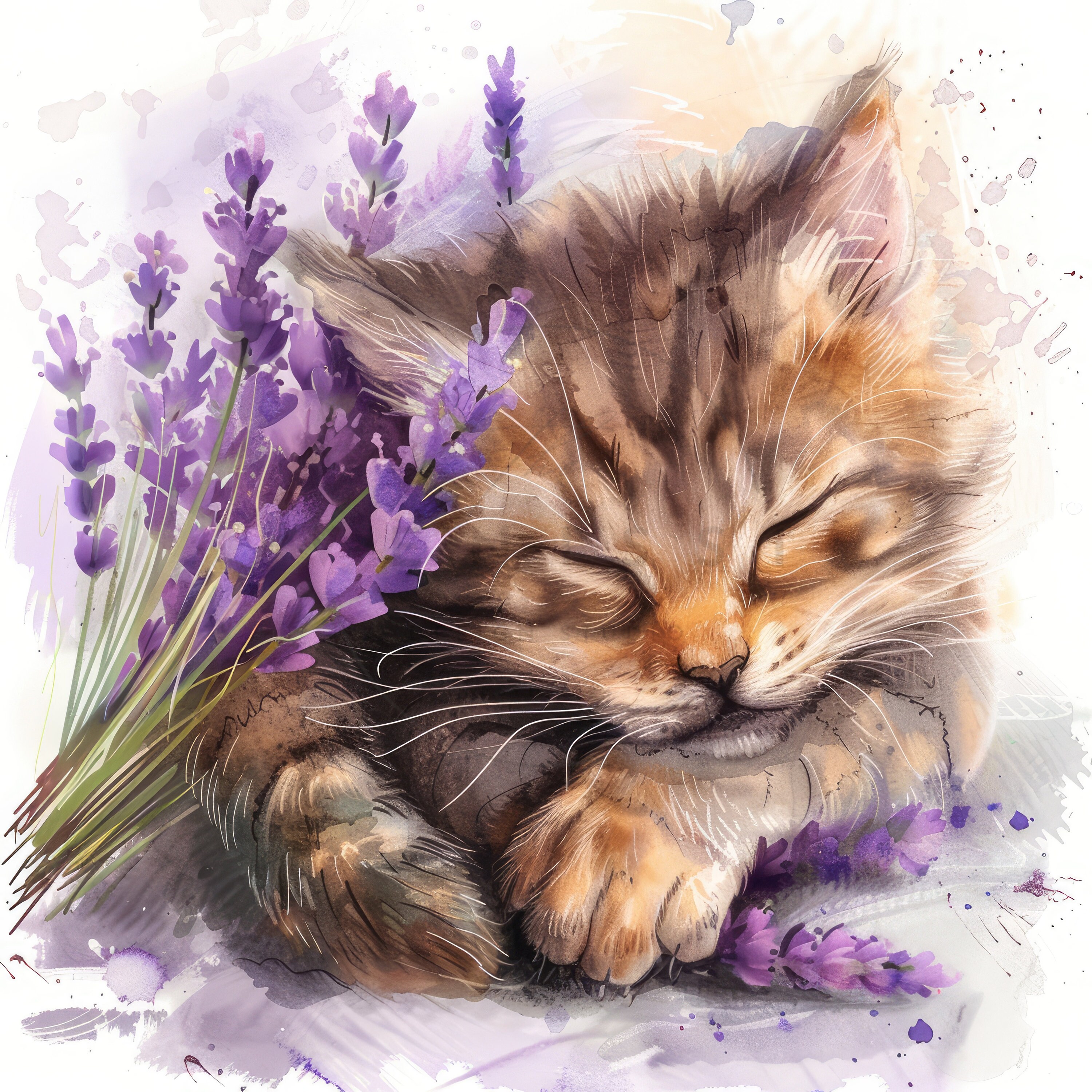 15 Cat With Lavender Clipart, Cat and Flowers Clipart, Printable ...