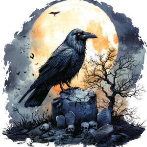 15 Cemetery Crow Clipart, Crow at Graveyard Clipart, Printable High ...