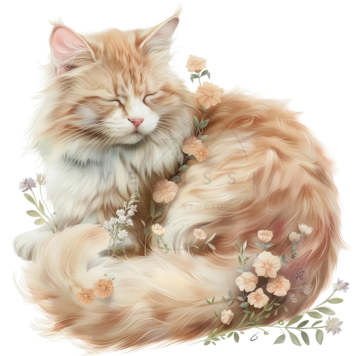 10 Floral Cat Clipart Set, Cute Cat Cliparts, High Quality Jpgs ...