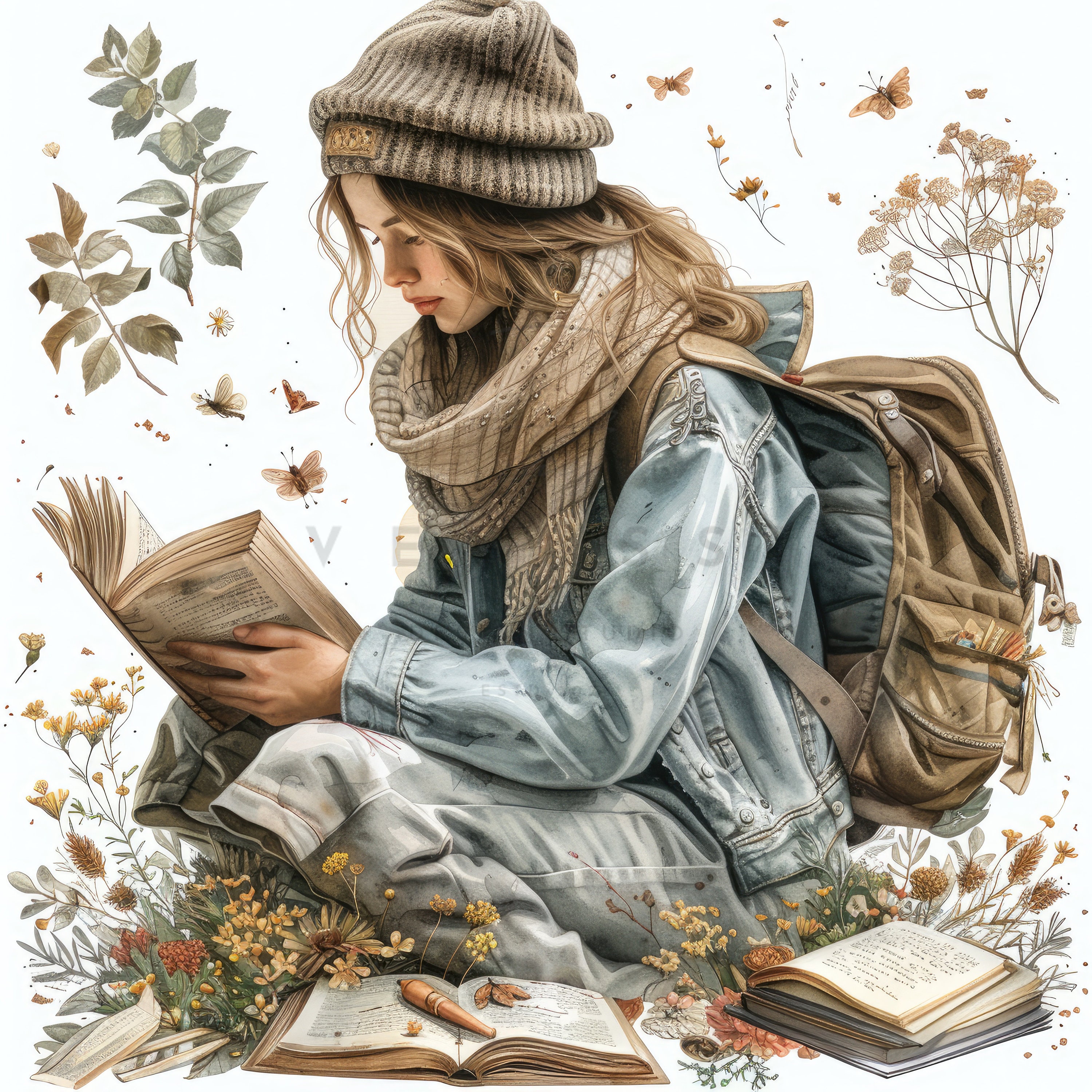 18 Girl Reading Book Clipart, Watercolor Student With Book Clipart ...