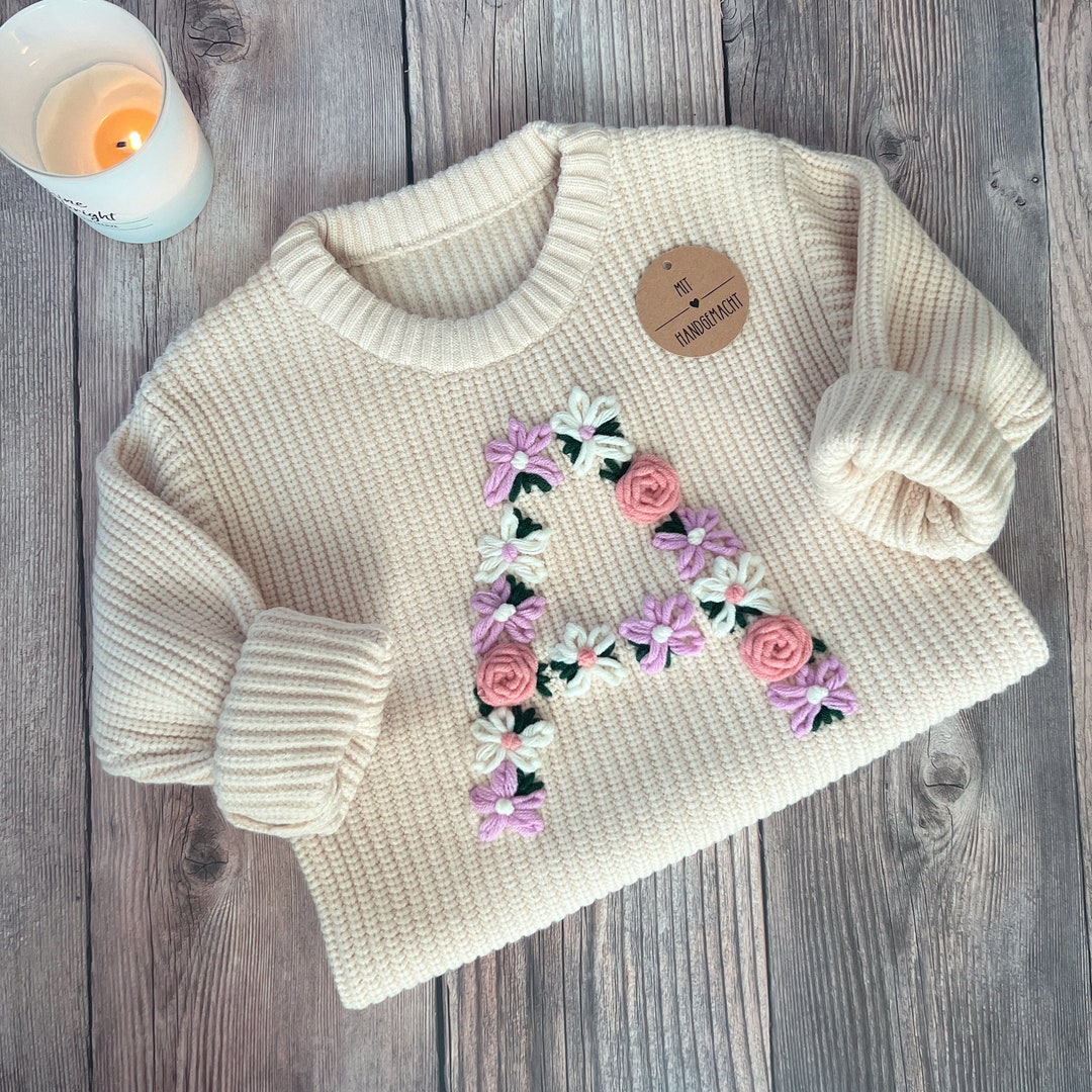 Sweater Hand Embroidered With Letters From Flowers Personalized ...