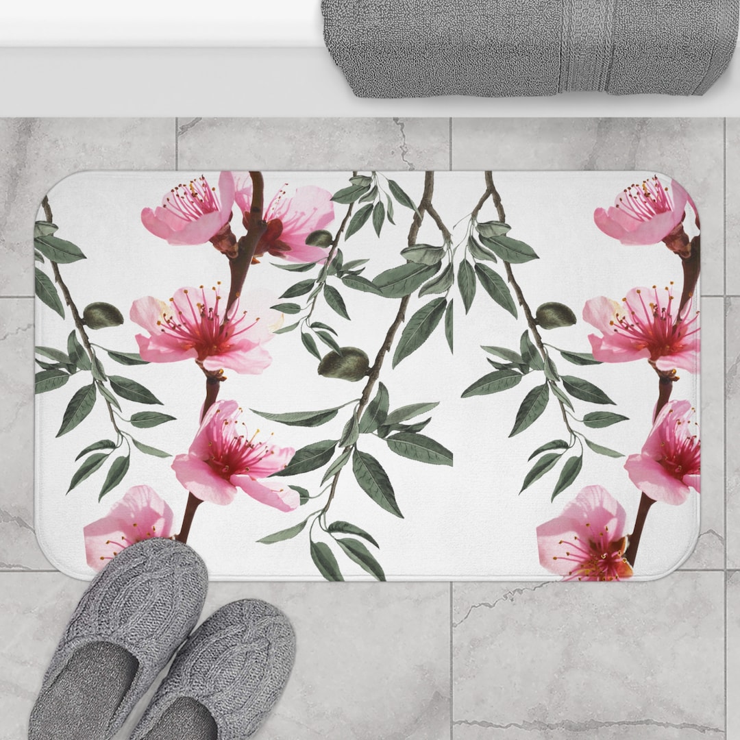Bathroom Carpet Shower Rug Bath Mat Flowers White Pink Matching the ...