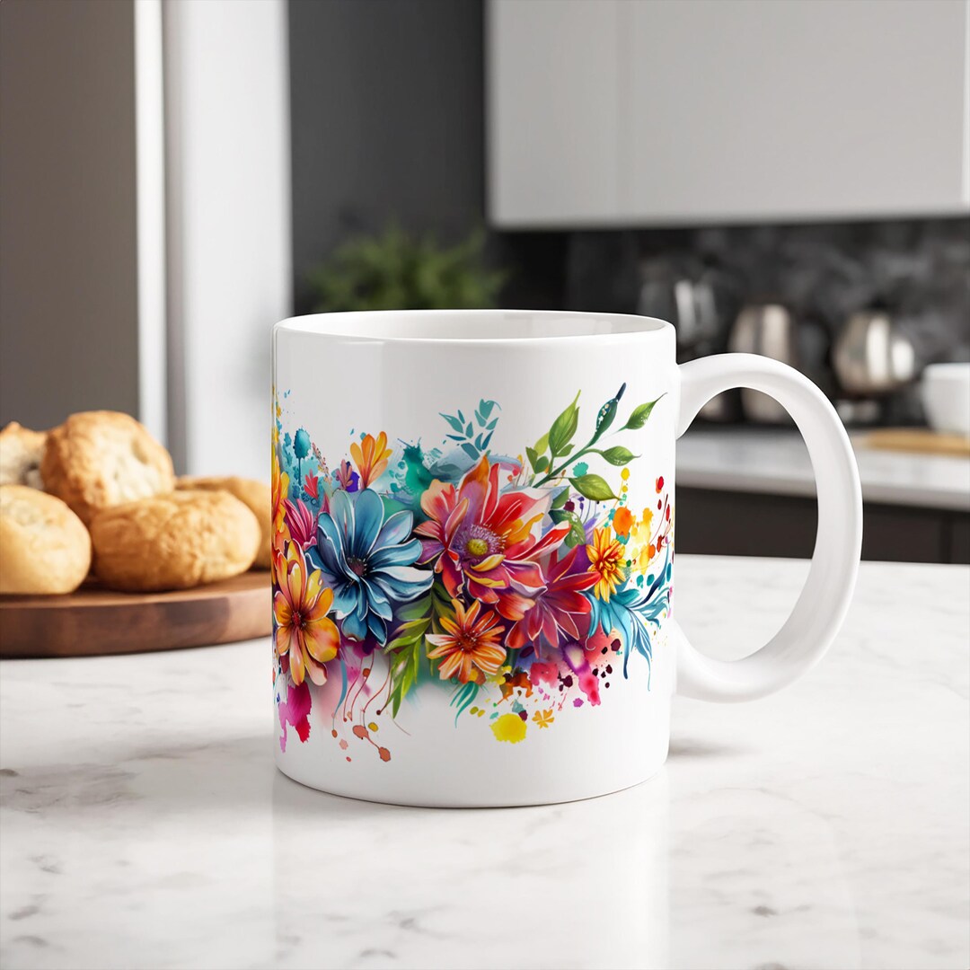 Handmade Watercolor Flower Coffee Mug: Ceramic Floral Art - Etsy
