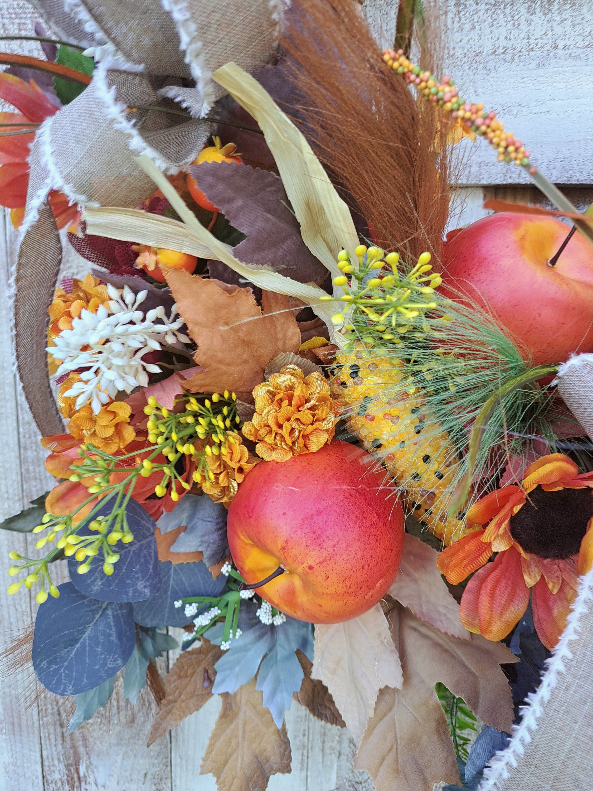 Fall Square Moss Thankful Harvest Wreath, Fruits Door Decor, Apples ...