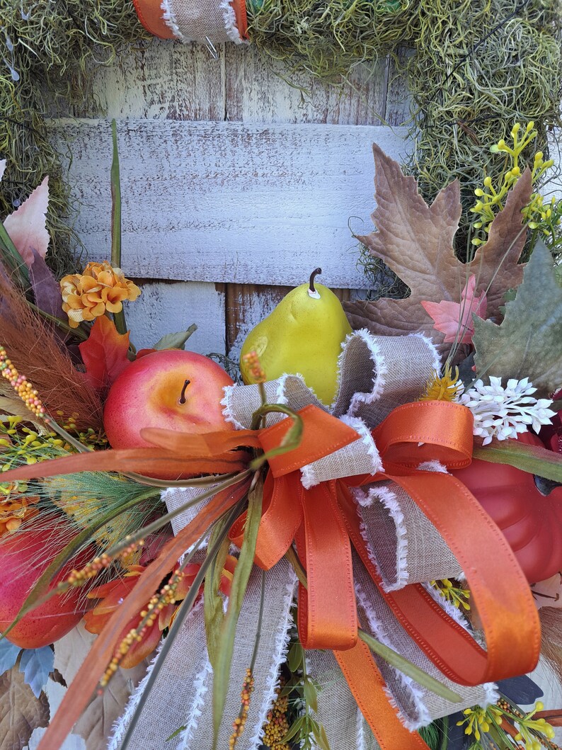 Fall Square Moss Thankful Harvest Wreath, Fruits Door Decor, Apples ...