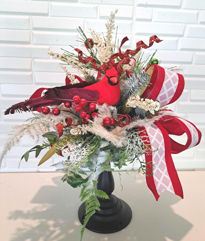 Christmas Cardinal Candlestick Centerpiece, Red Cardinal Bird 20 Tall ...