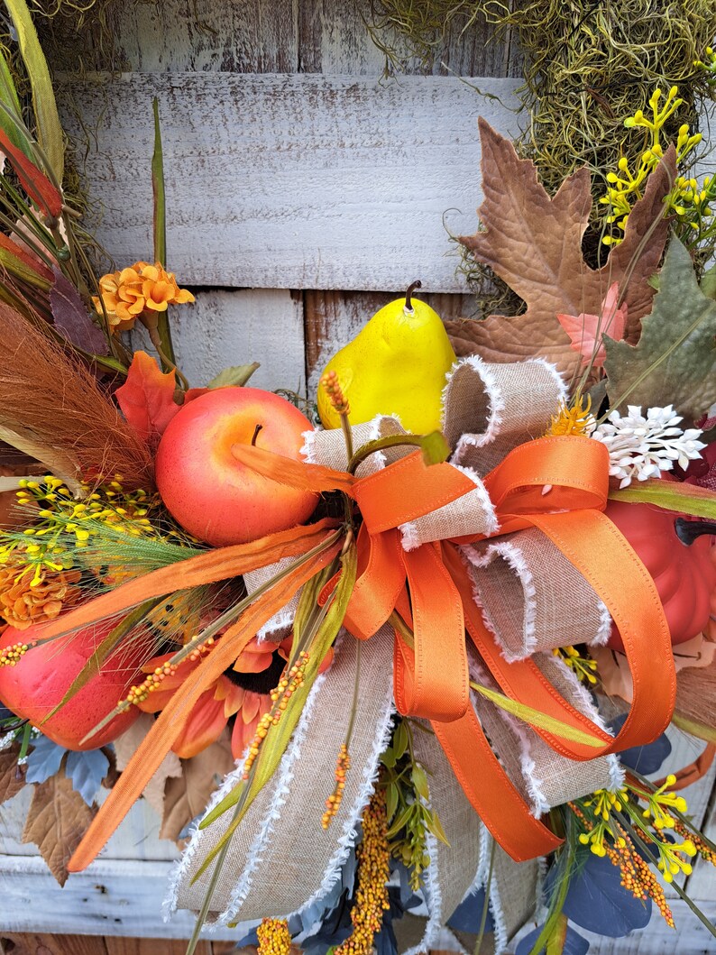 Fall Square Moss Thankful Harvest Wreath, Fruits Door Decor, Apples ...