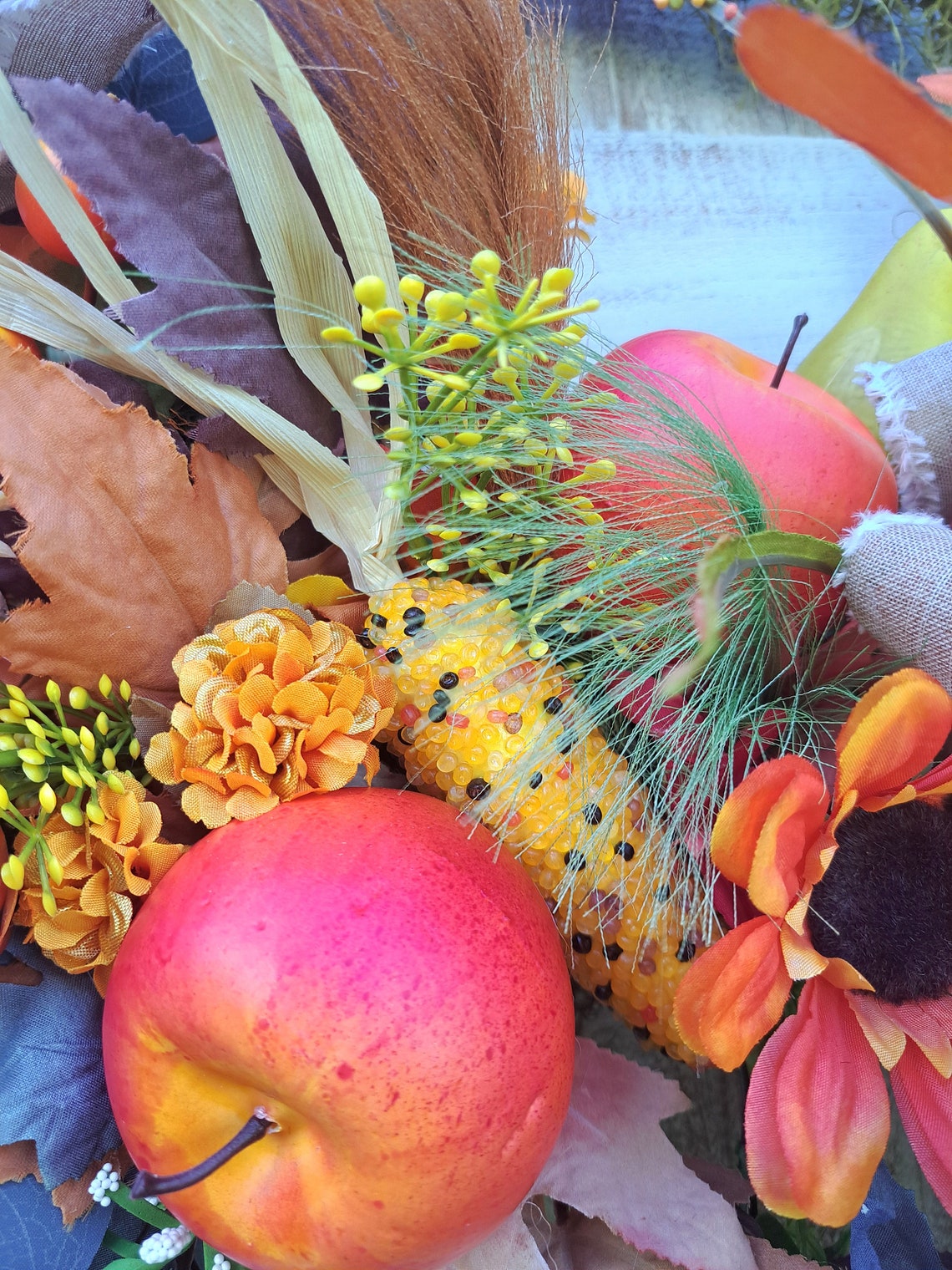 Fall Square Moss Thankful Harvest Wreath, Fruits Door Decor, Apples ...