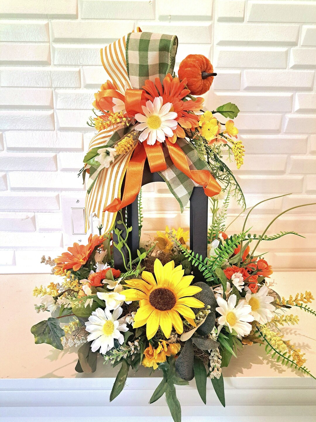Fall Autumn Lantern Sunflower Centerpiece, Harvest Floral Arragement ...
