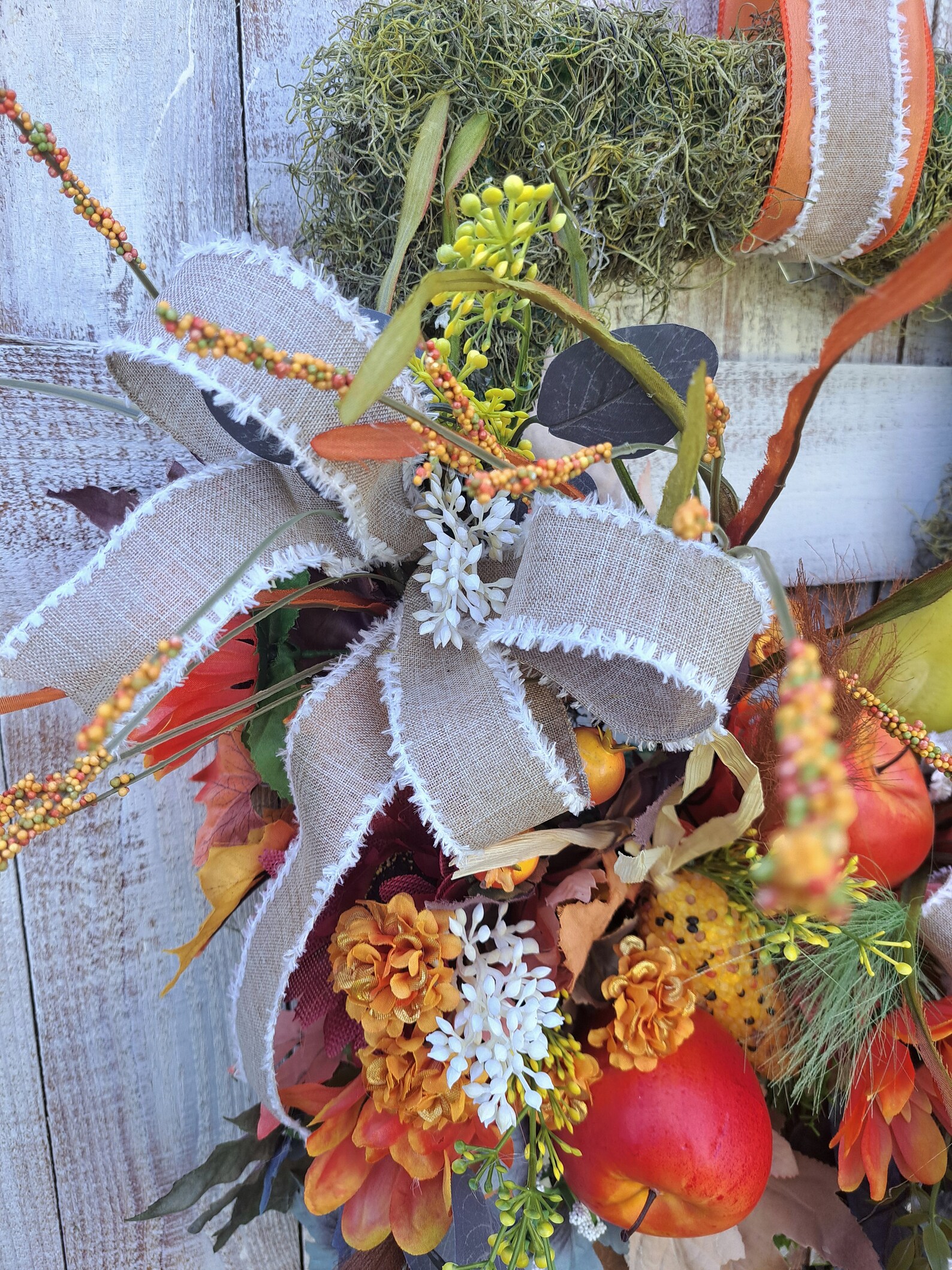 Fall Square Moss Thankful Harvest Wreath, Fruits Door Decor, Apples ...