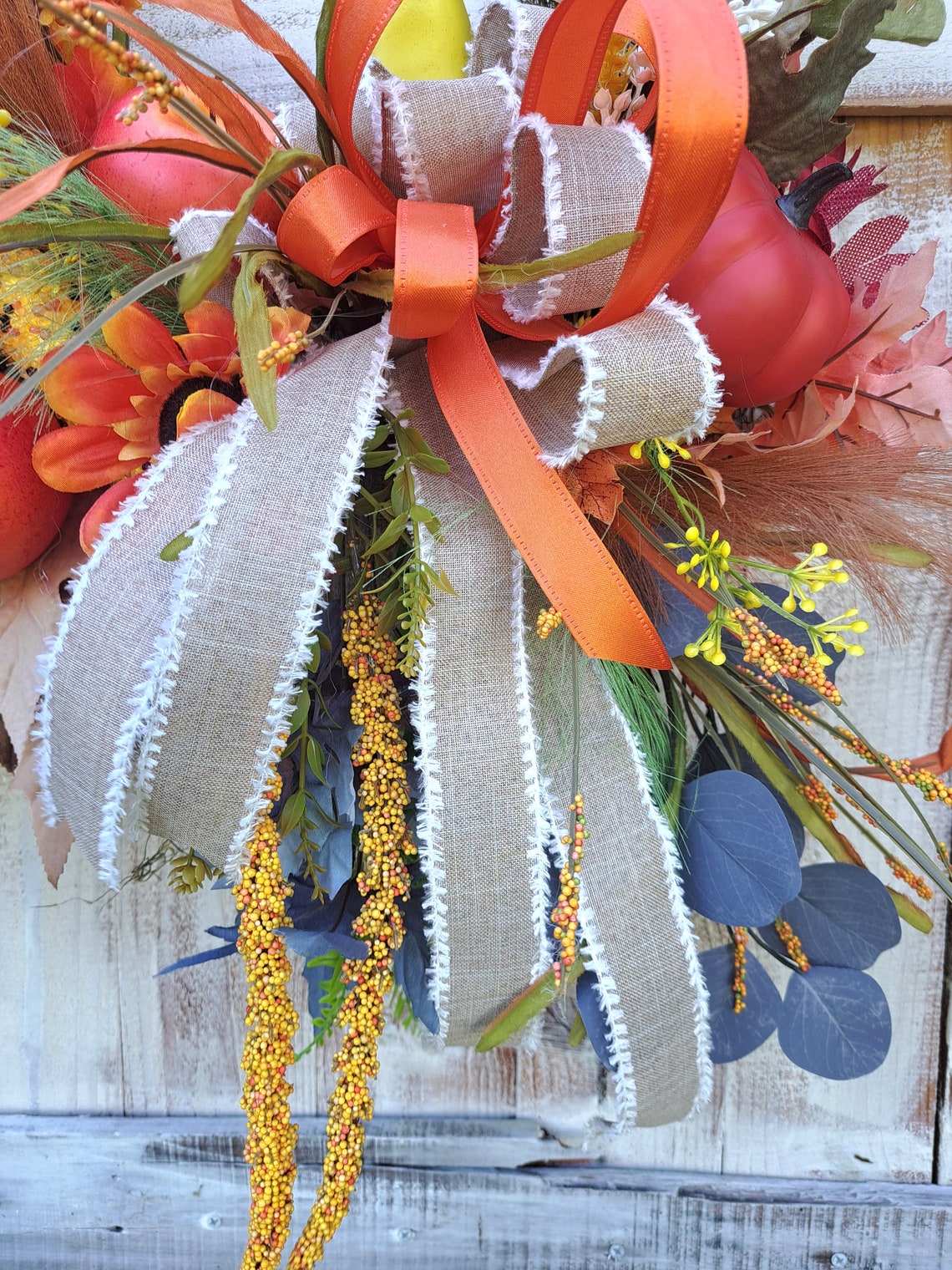 Fall Square Moss Thankful Harvest Wreath, Fruits Door Decor, Apples ...