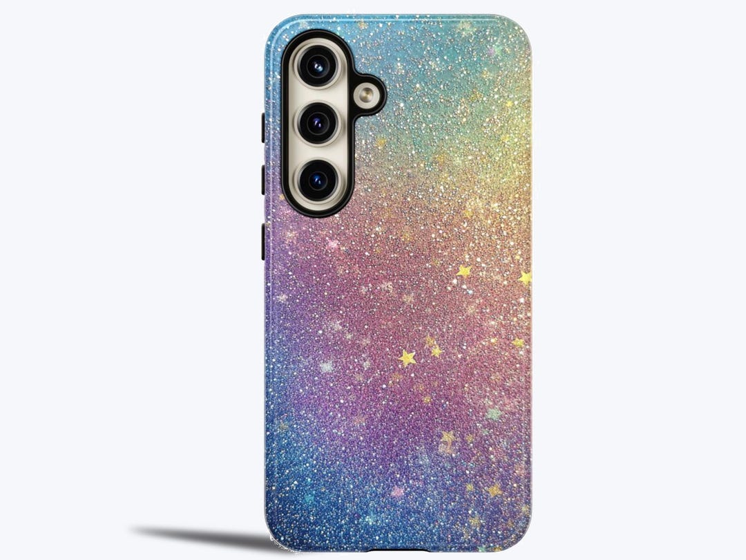 Rainbow Glitter Stars Phone Case | Pastel Galaxy Protective Cover - Etsy