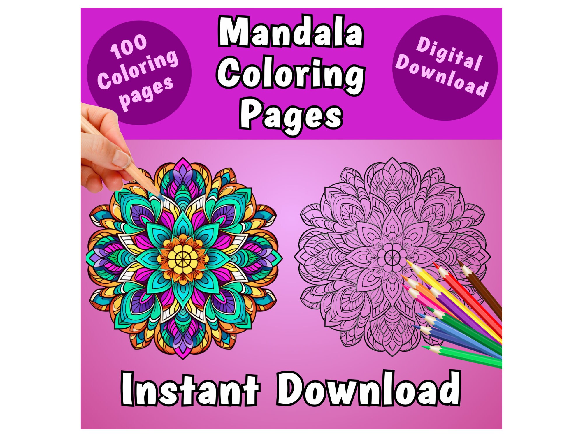 100 Mandalas – Downloadable Coloring Sheets Adult Coloring Pages Kids ...