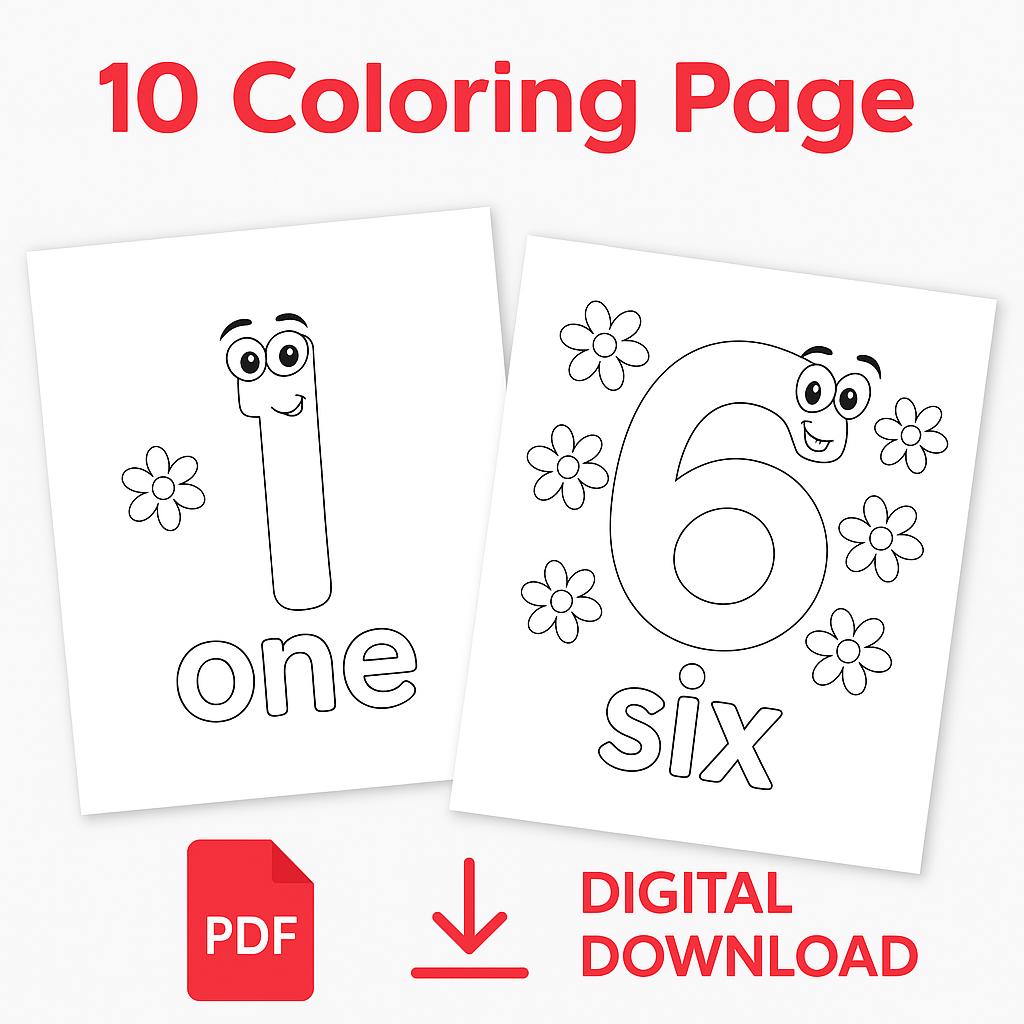 0 - 10 Numbers Printable Coloring Page for Preschool | Pages With Each ...